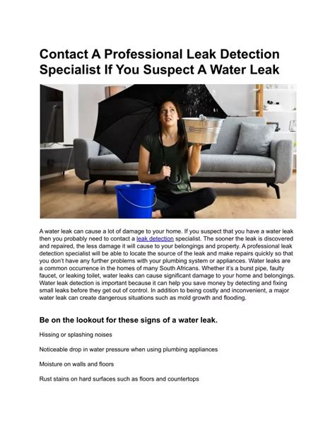 Ppt Contact A Professional Leak Detection Specialist If You Suspect A Water Leak Powerpoint