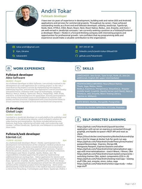 Tokar Andrii Senior Fullstack Engineer Jsreactnodejs Nofluffjobs