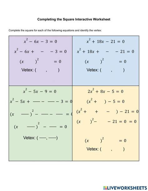 Completing The Square Worksheet