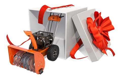 스노우 스위퍼 파워 브러시 빗자루와 함께 산업 활과 리본 선물 개념입니다 흰색 배경에 고립 된 3d 렌더링 3차원 형태에 대한 스톡 사진 및 기타 이미지 Istock