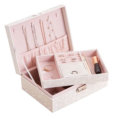 고급 우아한 유럽 스타일 가죽 보석 디스플레이 2 레이어 고급 보석 상자 잠금 목걸이 홀더 선물 상자jewelry Casketjewelry Boxleather