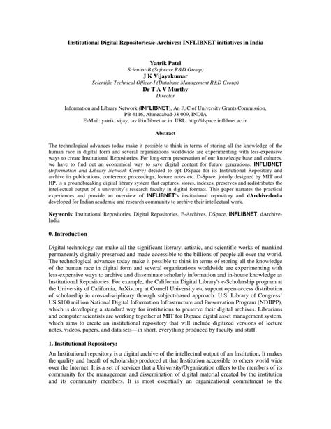Pdf Institutional Digital Repositories E Archives Inflibnets Initiative In India
