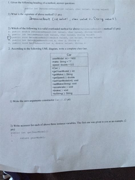 Solved 1 Given The Following Heading Of A Method Answer
