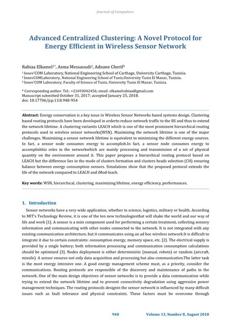 Pdf Advanced Centralized Clustering A Novel Protocol For Energy