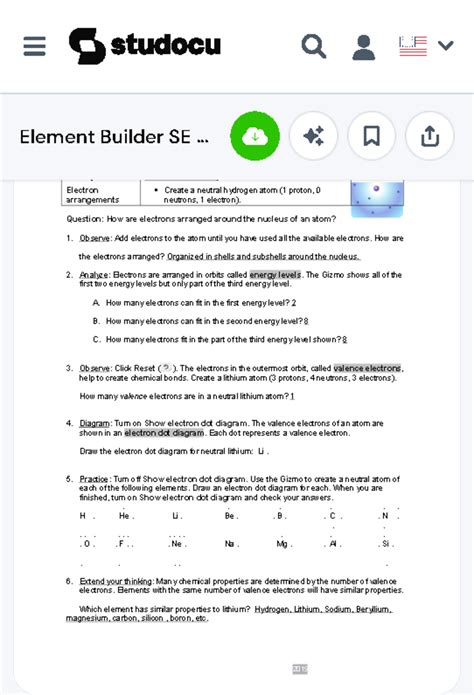 Element Builder SE Gizmo Name Date Babe Exploration Element Builder Vocabulary Atom