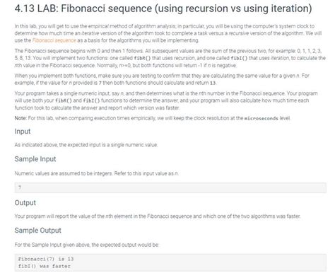 Solved 413 Lab Fibonacci Sequence Using Recursion Vs Using