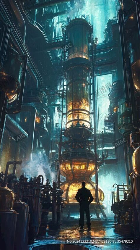 Ai创作图科幻题材插画 科幻工厂背景 唯美工业素材 工业插画 场景赛博插画 电厂场景海报 科幻原画 科幻插画风 科幻场景设计 工厂素材插画 制造业插画 工厂插画 蒸汽朋克世界 科幻实验室