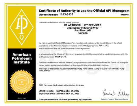 CERTIFICATION Q Artificial Lift Services