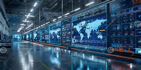 Smart Factory Control Room Displays Realtime Data Analytics For Production Line Aiding Decisio