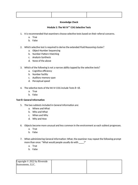 Knowledge Check Wj Iv Cog Module 3 Selective Tests 8 18 3 Pdf Memory Working Memory