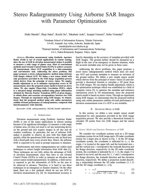 Stereo Radargrammetry Using Airborne Sar Images With Parameter Optimization Pdf