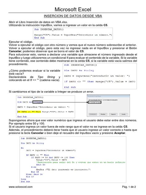 inserción de datos desde vba pdf microsoft excel variable
