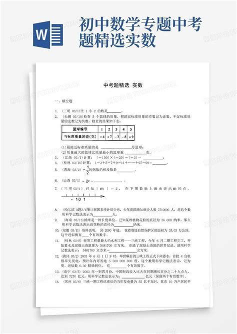 初中数学专题中考题精选实数word模板下载 编号lnjgmagx 熊猫办公