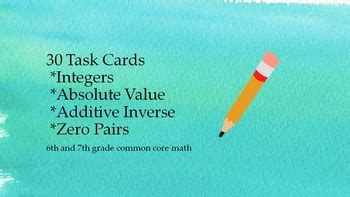 Task Cards Integers Absolute Value Additive Inverse Zero Pairs