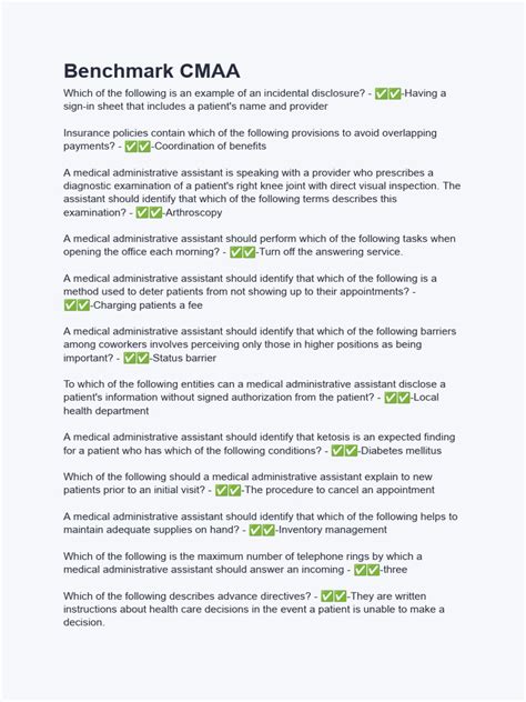 Benchmark Cmaa Questions With Verified Correct Answers Complete Solution 2024 Pdf