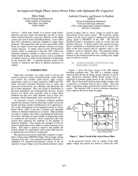 Pdf An Improved Single Phase Active Power Filter With Optimum Dc Capacitor