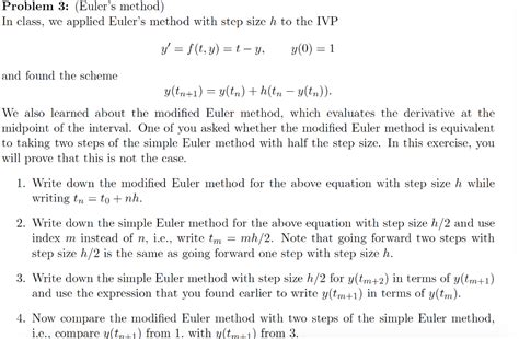 Solved Problem Euler S Method In Class We Applied Chegg