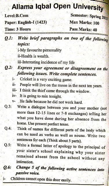 Aiou 1423 Past Papers Solved Pdf Babsbcom English I
