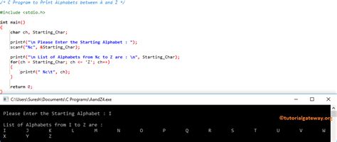 C Program To Print Alphabets Between A And Z