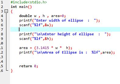 Information C Program Code For Area Of Ellipse