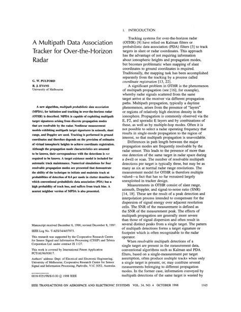 Pdf A Multipath Data Association Tracker For Over The Horizon Radar