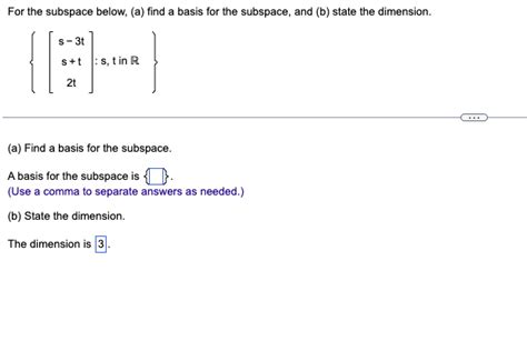 Solved For The Subspace Below A Find A Basis For The Chegg