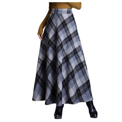 Arlun Womens Plaid Maxi Skirts Warm Elastic High Waist Wool A Line