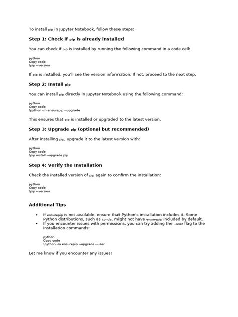 To Install Pip In Jupyter Notebook Pdf