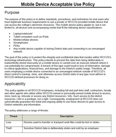 Business Cell Phone Policy Template
