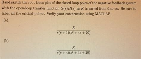 Solved Hand Sketch The Root Locus Plot Of The Closed Loop Chegg