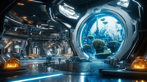 A Futuristic Space Station Orbiting A Distant Planet Sleek Meta Stock Illustration