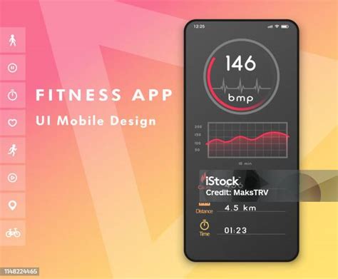 피트 니스 심장 앱 심장 박동 모니터 웹 요소와 Ui 디자인 개념입니다 벡터 일러스트입니다 차트에 대한 스톡 벡터 아트 및 기타 이미지 Istock