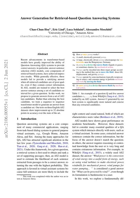 Pdf Answer Generation For Retrieval Based Question Answering Systems