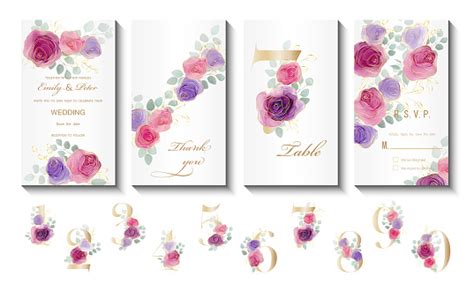 현대적인 창조적 인 디자인 배경 대리석 질감 결혼식 초대장 꽃은 알코올 잉크로 그려집니다 식물 꽃다발로 숫자를 설정하십시오 벡터 일러스트레이션 숫자에 대한 스톡 벡터 아트