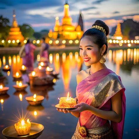 Thai Lady Enjoy Yee Peng Festival In Ayutthaya Premium Ai Generated Image