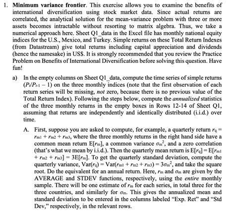 Minimum Variance Frontier This Exercise Allows You Chegg Com
