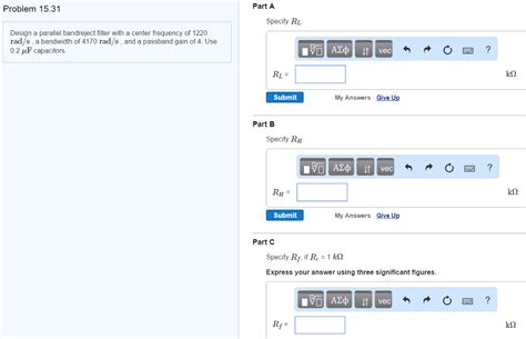 Solved Design A Parallel Bandreject Filter With A Center Chegg