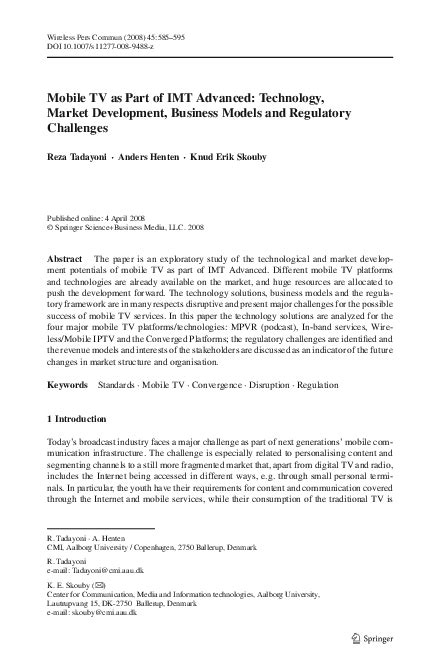 Pdf Mobile Tv As Part Of Imt Advanced Technology Market Development Business Models And