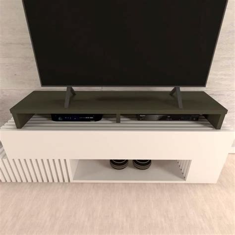 Rehausse Tv En Bois Fsc® Double 140 X 35 X 15 Cm Graphite Mat Supporte