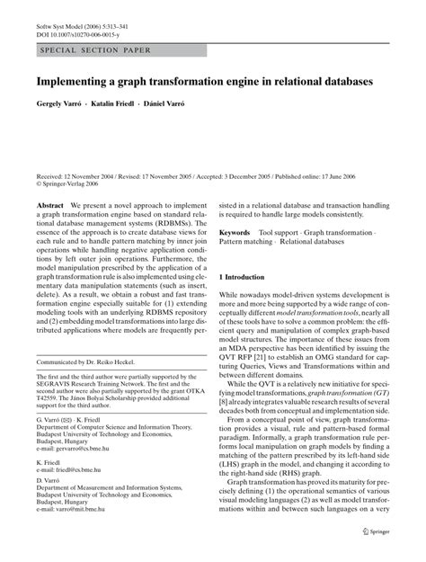 Pdf Implementing A Graph Transformation Engine In Relational Databases