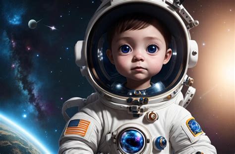 우주복을 입은 우주 비행사 우주복을 입은 아기의 초상 미취학 아동 우주 비행사 Generative Ai 프리미엄 사진
