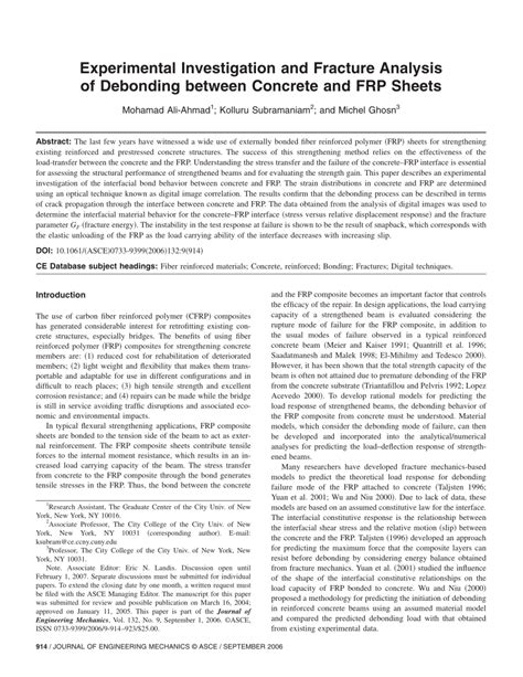 Pdf Experimental Investigation And Fracture Analysis Of Debonding Between Concrete And Frp Sheets