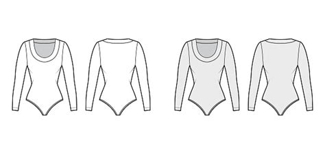 스쿱 네크라인 긴소매 미디엄 커버리지 브리프 아웃웨어 원피스가 돋진 바디수트 테크니컬 패션 일러스트 0명에 대한 스톡 벡터 아트 및 기타 이미지 Istock