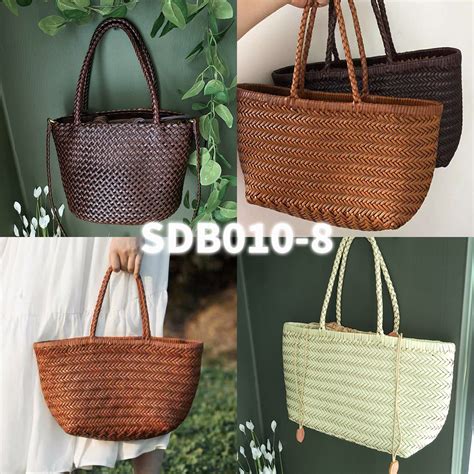 소가죽 투웨이 여름 라탄 드래곤 버킷 토트 백 위빙 트리플 왕골 가죽 뱀부 가방