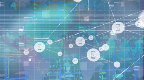 Animation Of Phone And Music Icons Connecting With Lines Moving Over