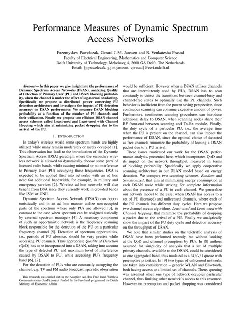 Pdf Wlc10 4 Performance Measures Of Dynamic Spectrum Access Networks