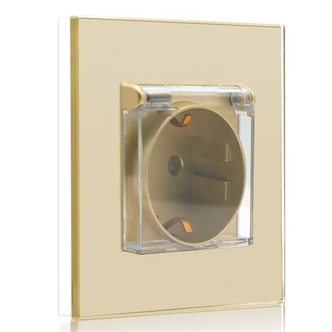 Розетка C крышкой влагозащищённая 1 поста 16А 250В рамка стекло Золотой 86mm купить по