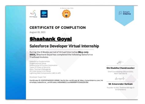 Smartinternz Salesforce Developer Aicteinternship Thesmartbridge Shashank Goyal