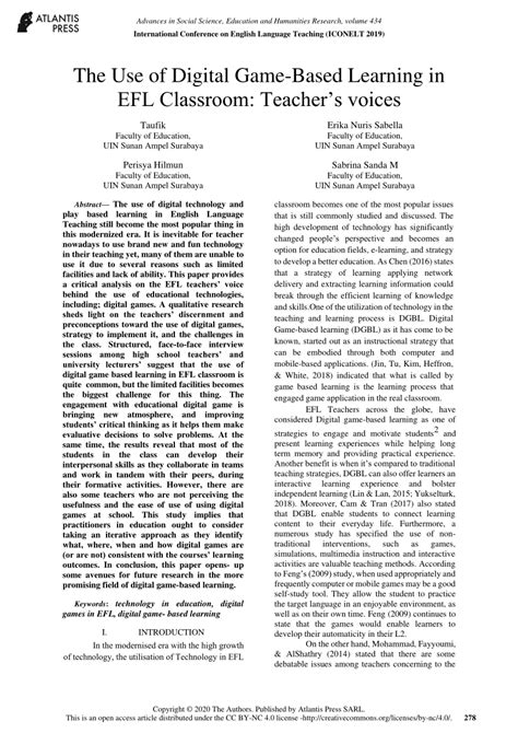 Pdf The Use Of Digital Game Based Learning In Efl Classroom Teachers Voices