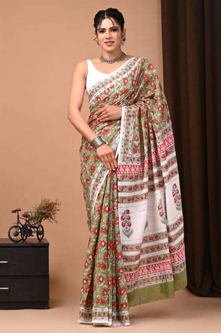 Hand Block Printed Saree Cotton Hand Block Print Saree